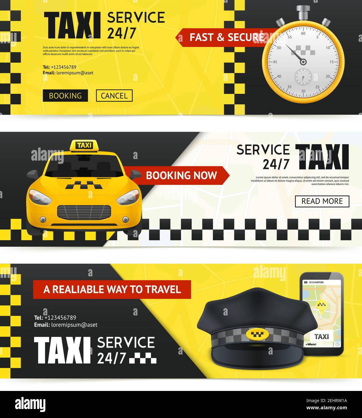 Taxi horizontal banners set with transportation symbols realistic ...