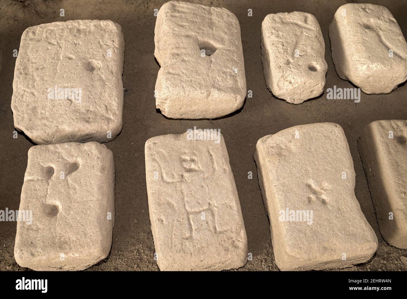 Adobe bricks with marks of who made them, Temple of the Moon, Huaca del ...