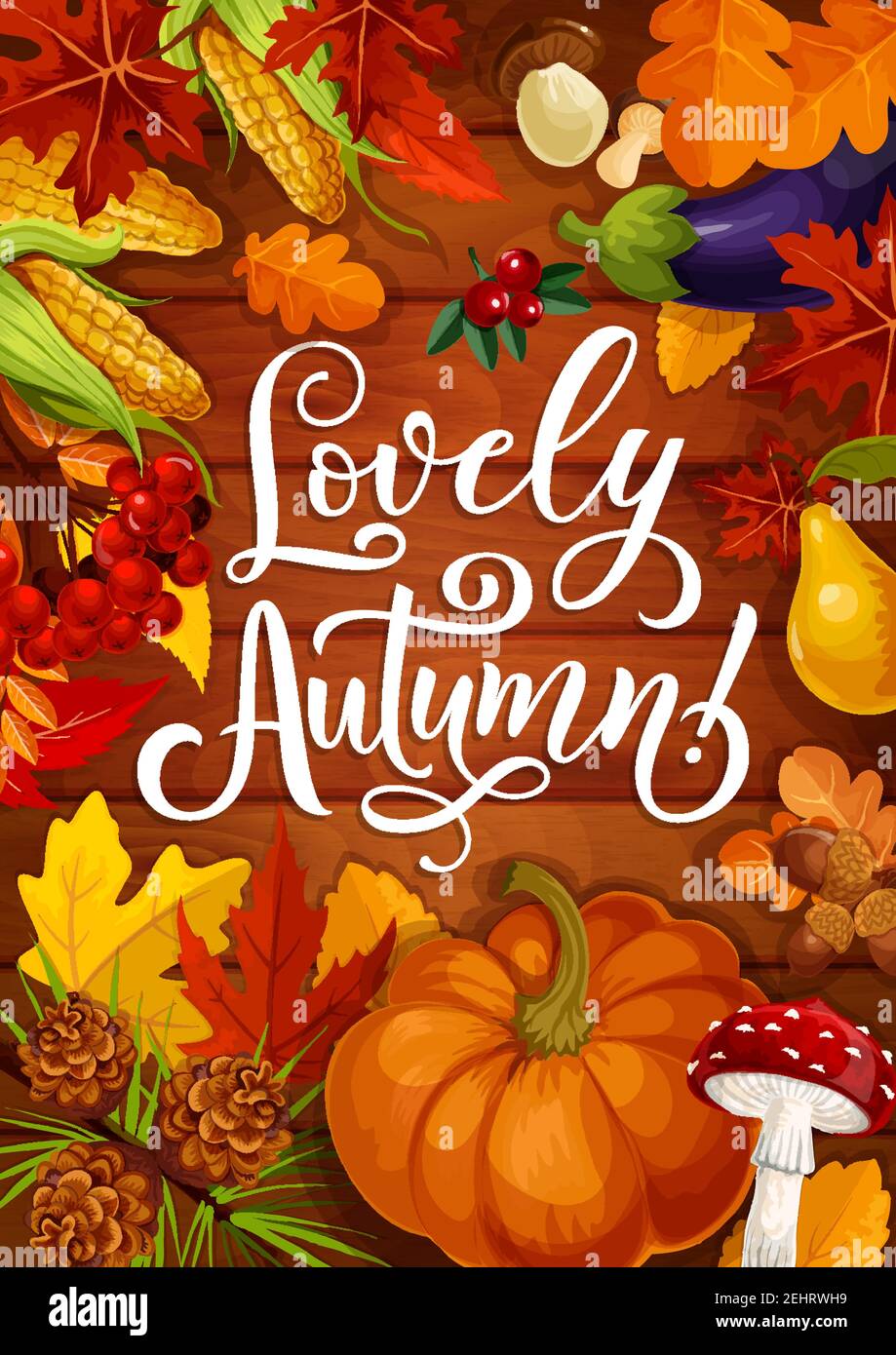 Lovely autumn season poster with calligraphy lettering quote, pumpkin ...