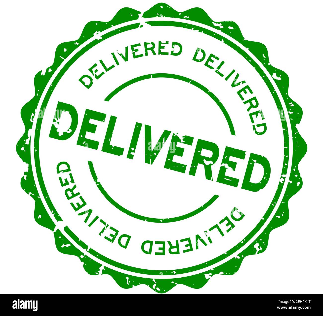 Grunge green delivered word round rubber seal stamp on white background ...