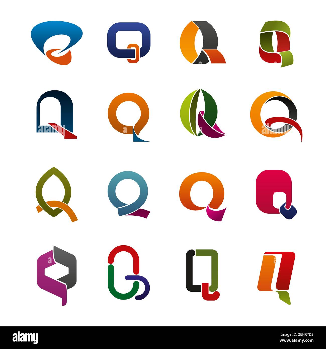 Letter Q abstract icons of corporate identity, business elements ...