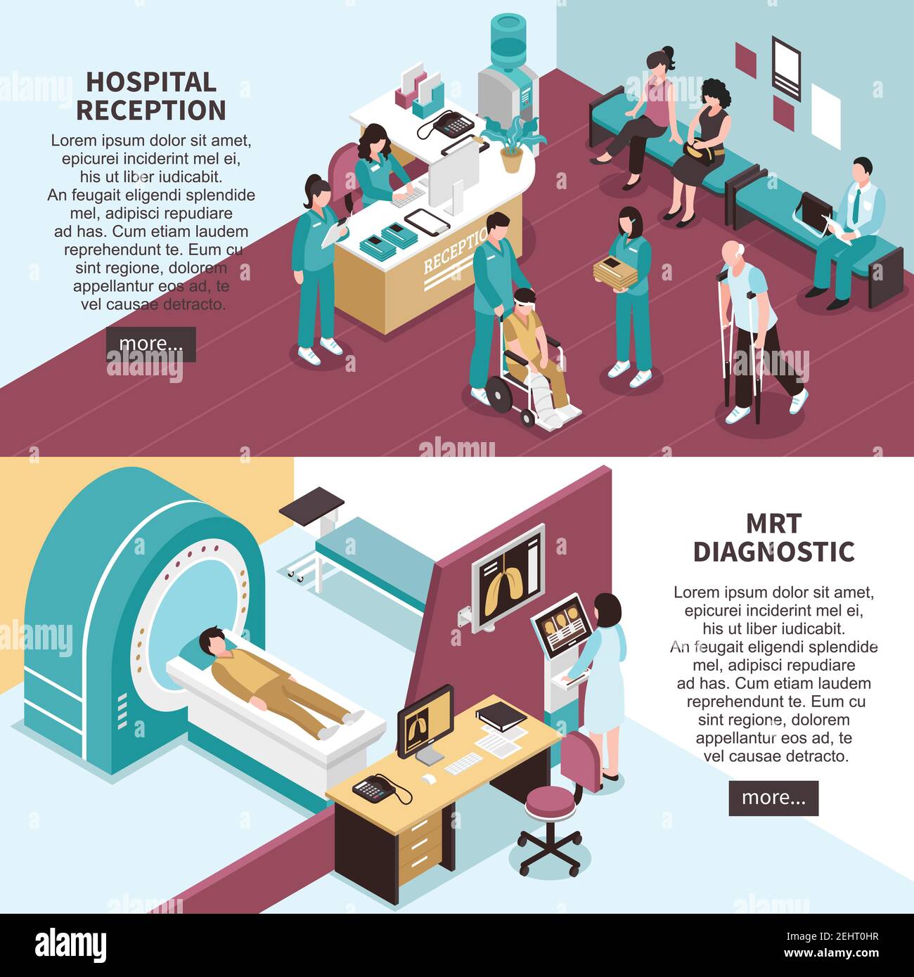 Hospital banners set with hospital reception symbols horizontal ...