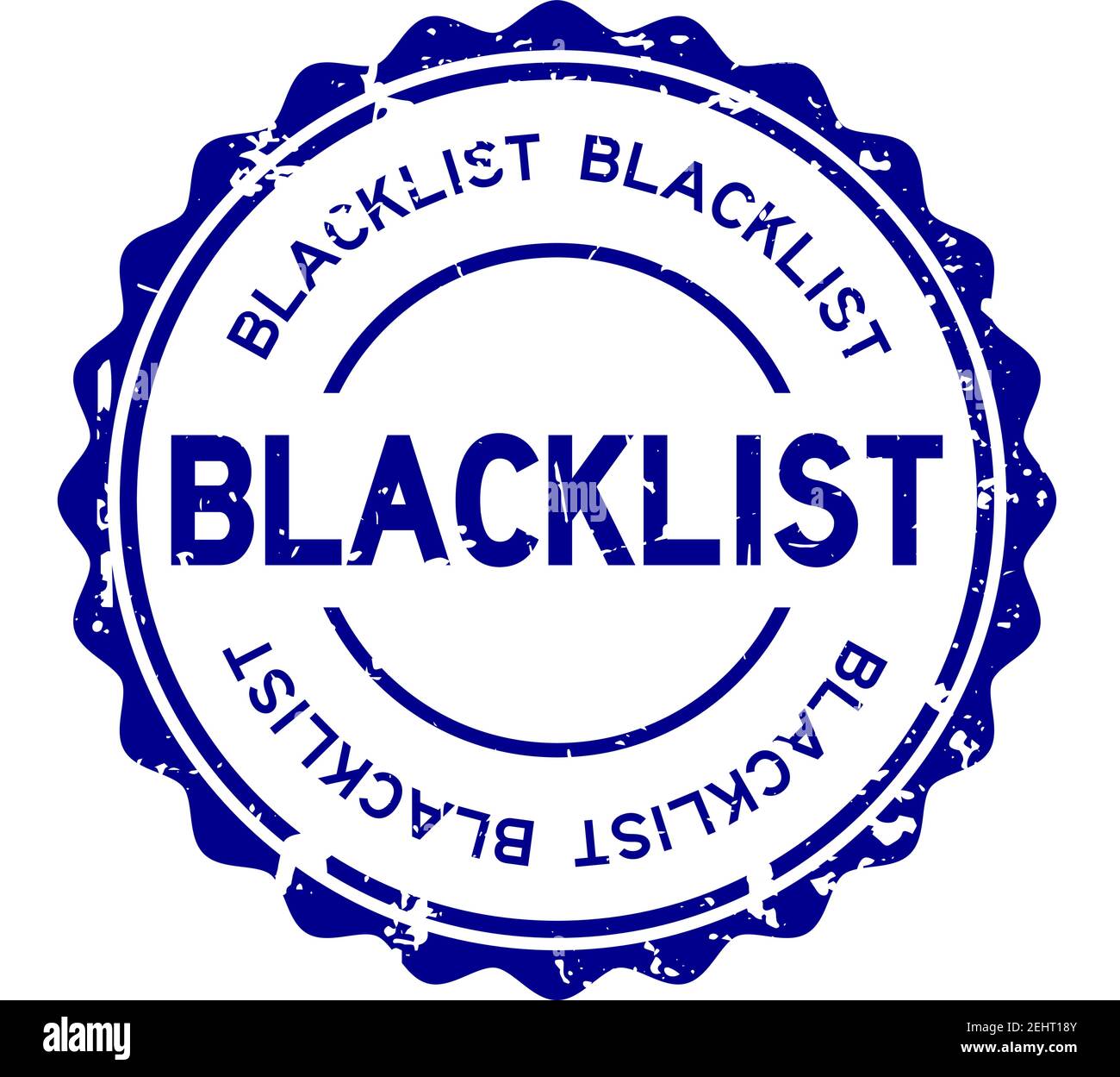 Grunge blue blacklist word round rubber seal stamp on white background ...