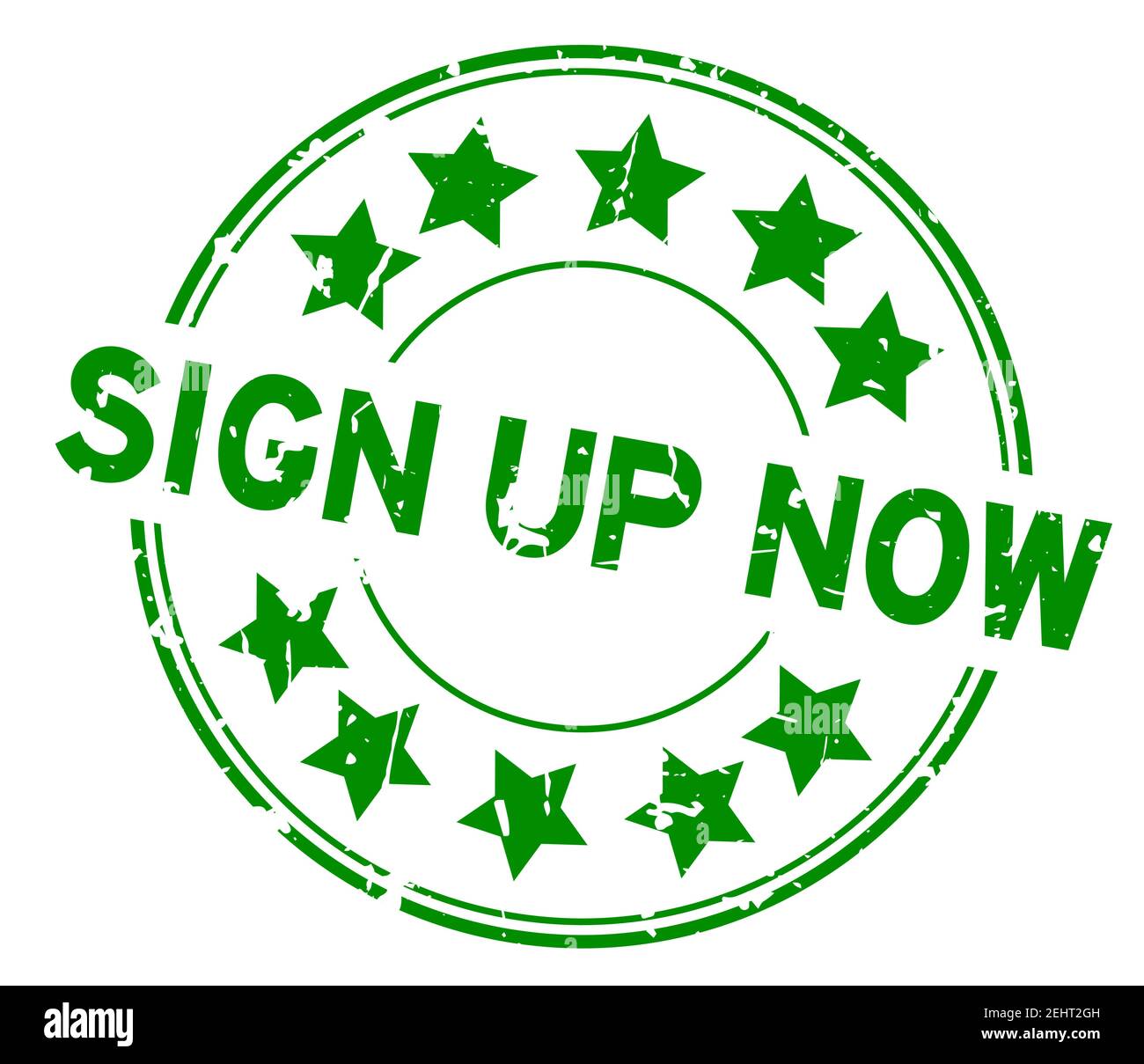 Grunge green sign up now word with star icon round rubber seal stamp on ...