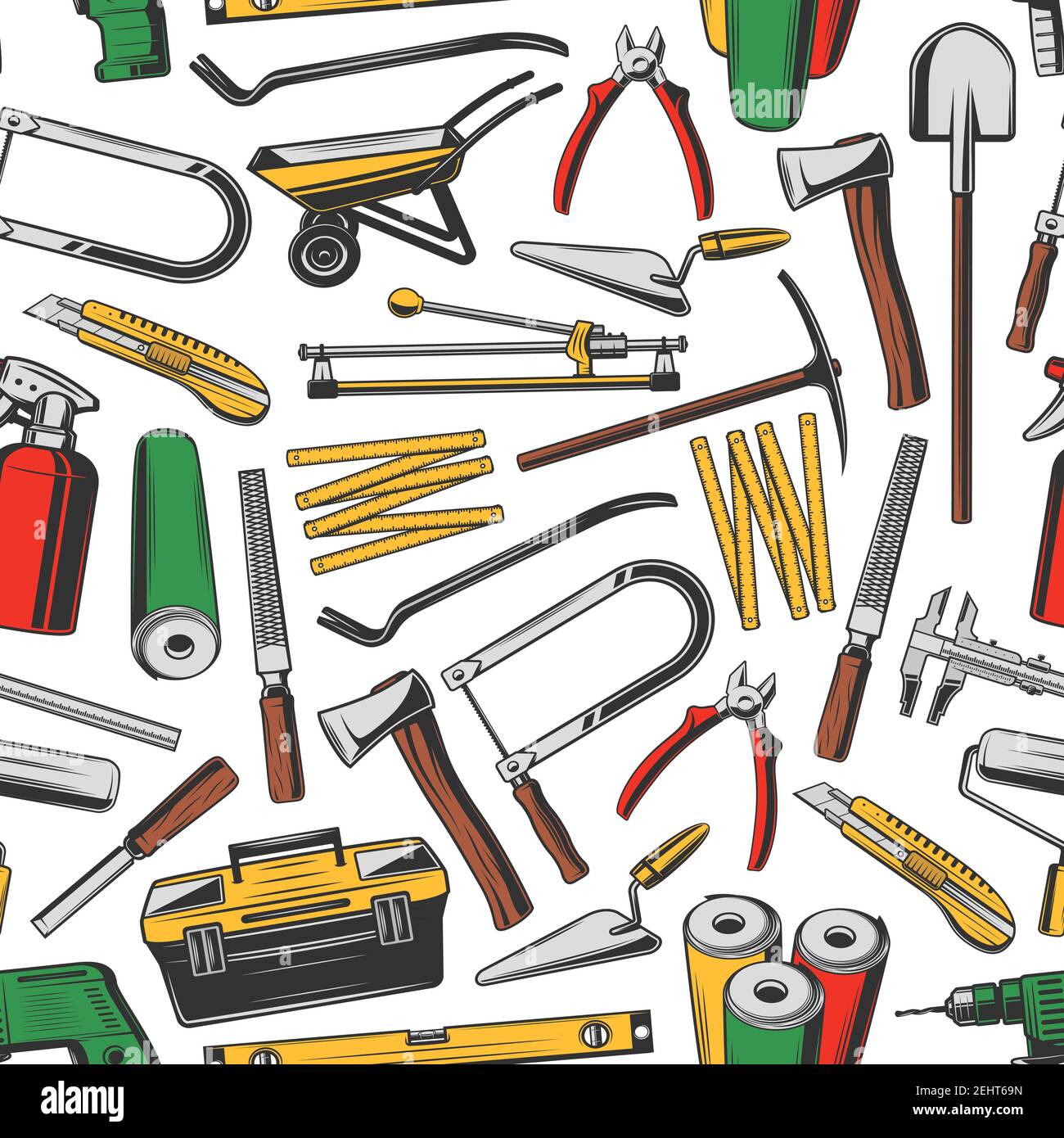Repair and construction work tools, vector seamless pattern background ...