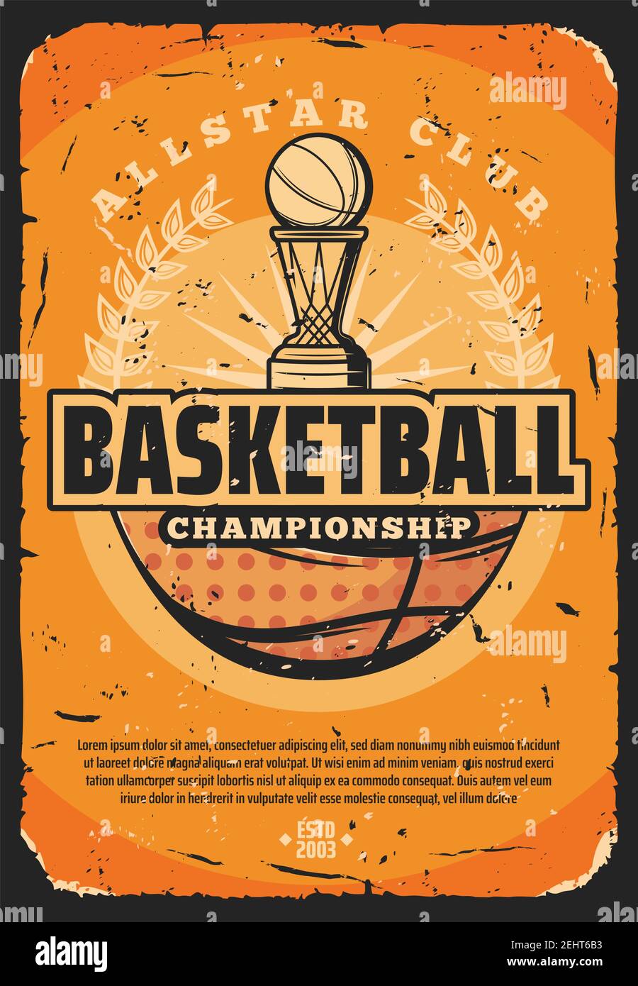 Basketball sport retro poster with basket and heavy ball. Vector ...