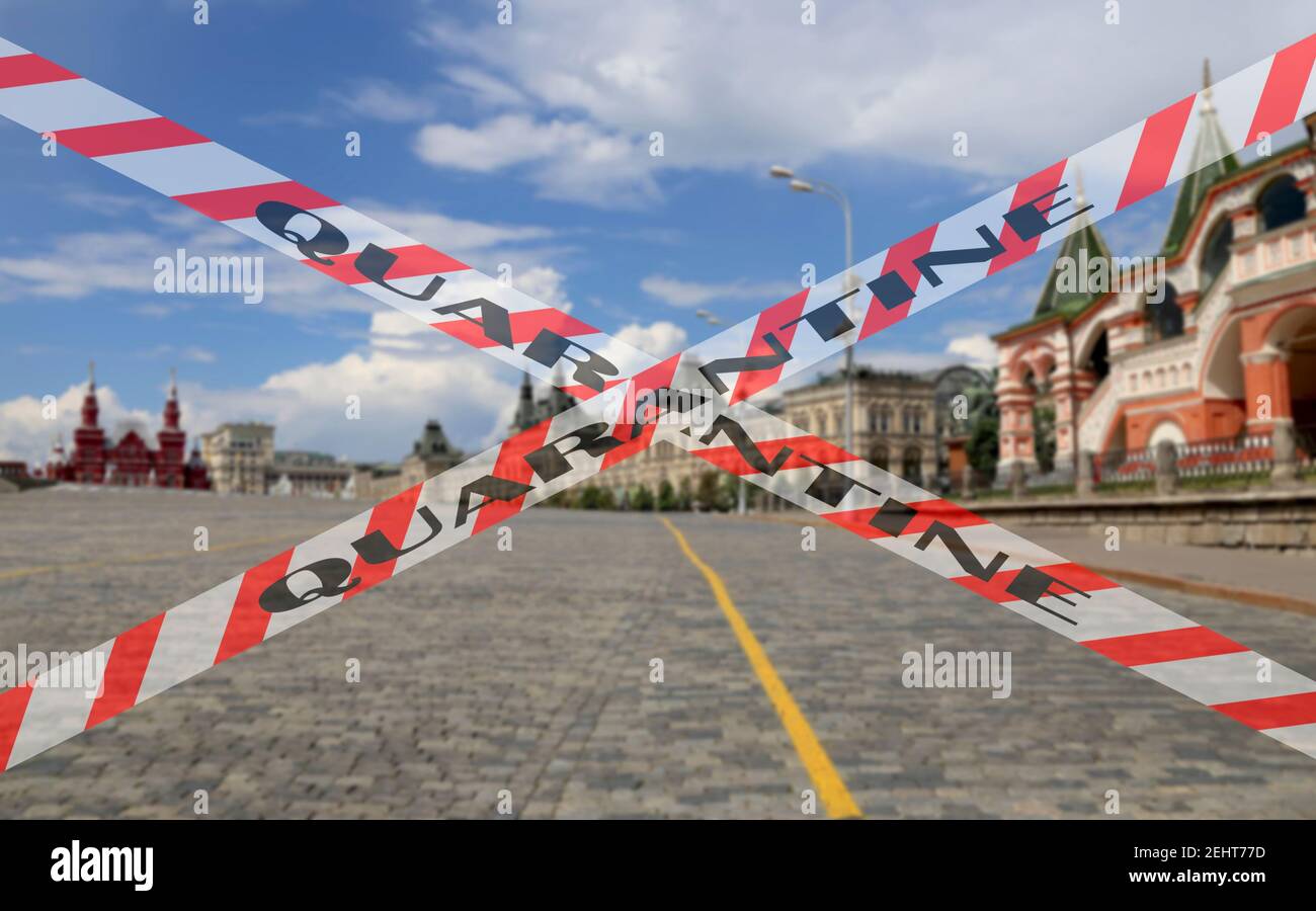 Coronavirus in Moscow, Russia. Red Square (day). Quarantine sign on a ...