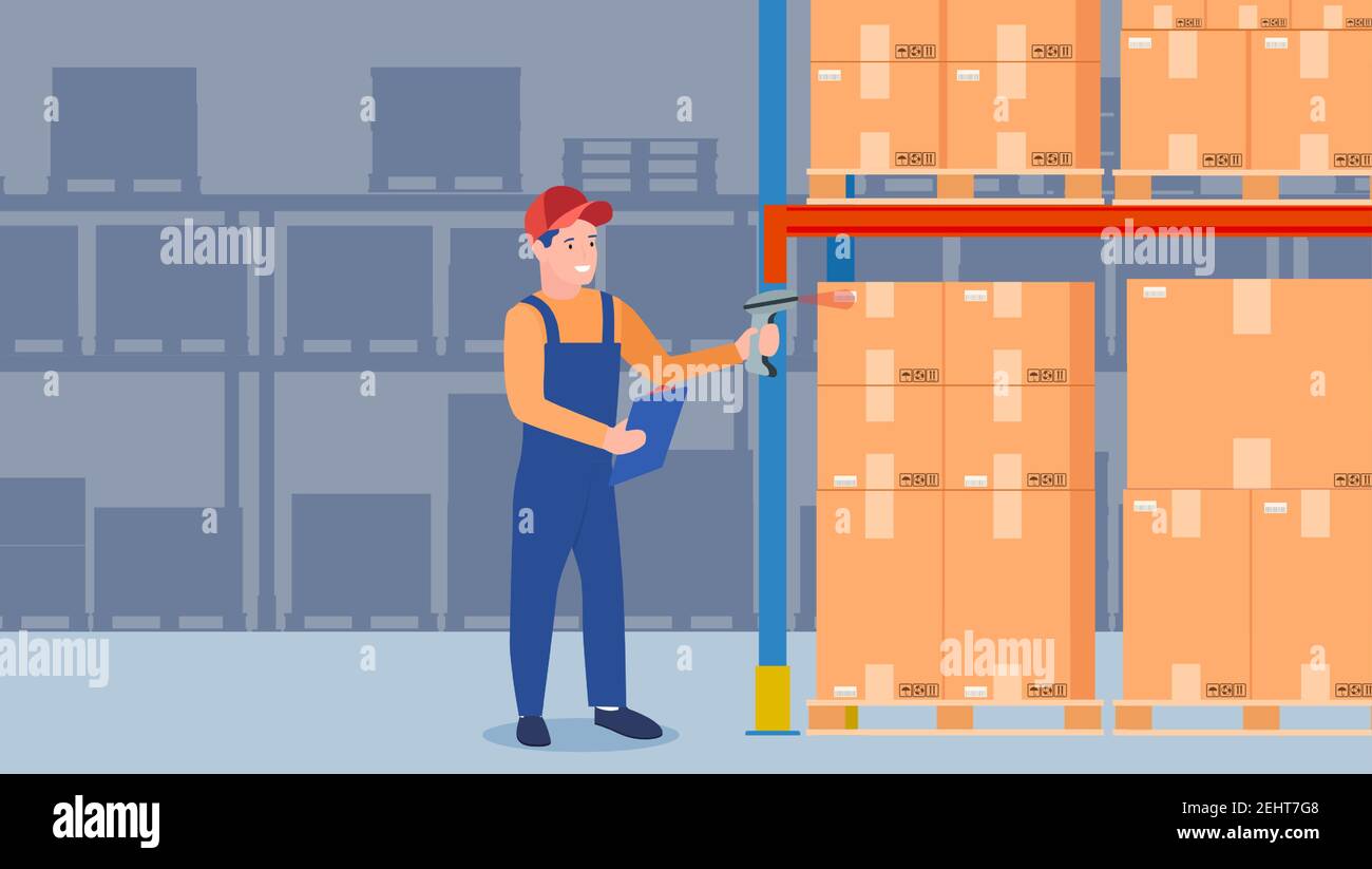 Warehouse worker scanning barcode Stock Vector Image & Art - Alamy