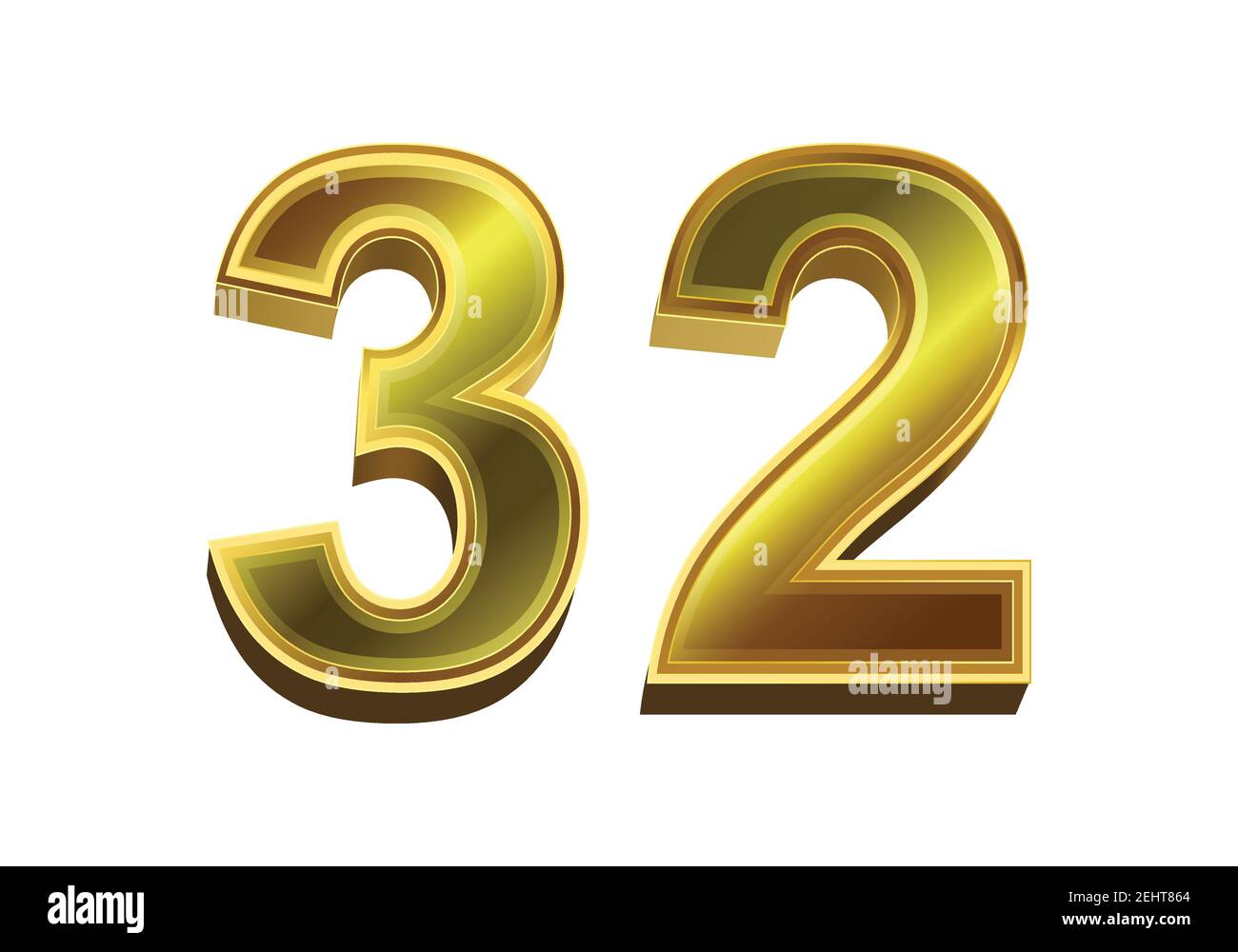 3d Golden Number 32 Isolated On White Background Stock Vector Image
