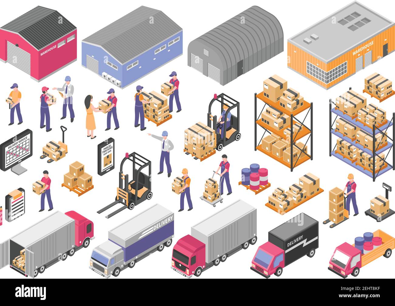 Logistics isometric icons set with cargo symbols isolated vector ...