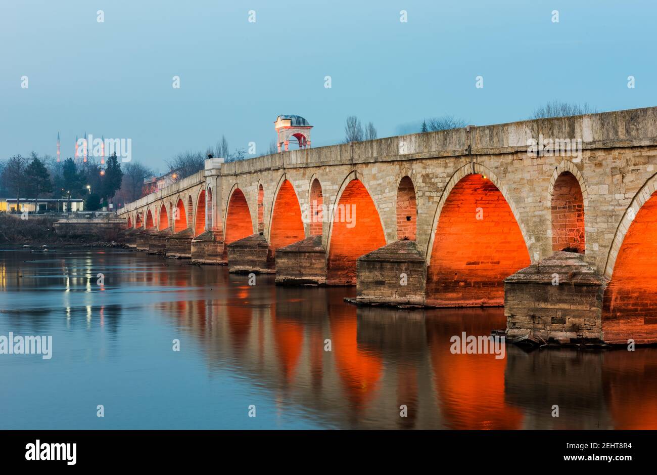 EDIRNE, TURKEY. Meric Bridge (Mecidiye Bridge) above Meric River Stock ...