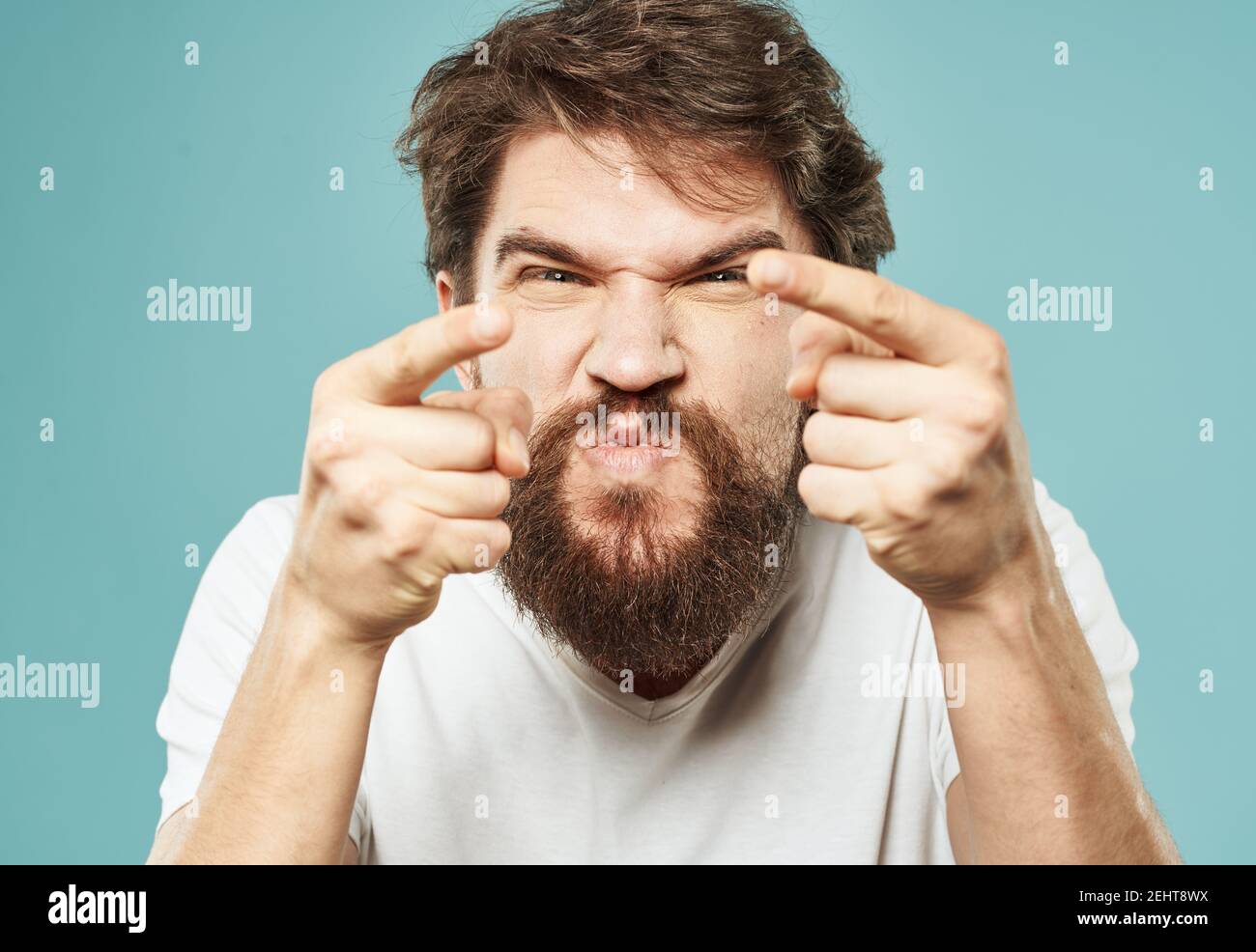 aggression stress man with a beard emotions indignant look fist Stock ...