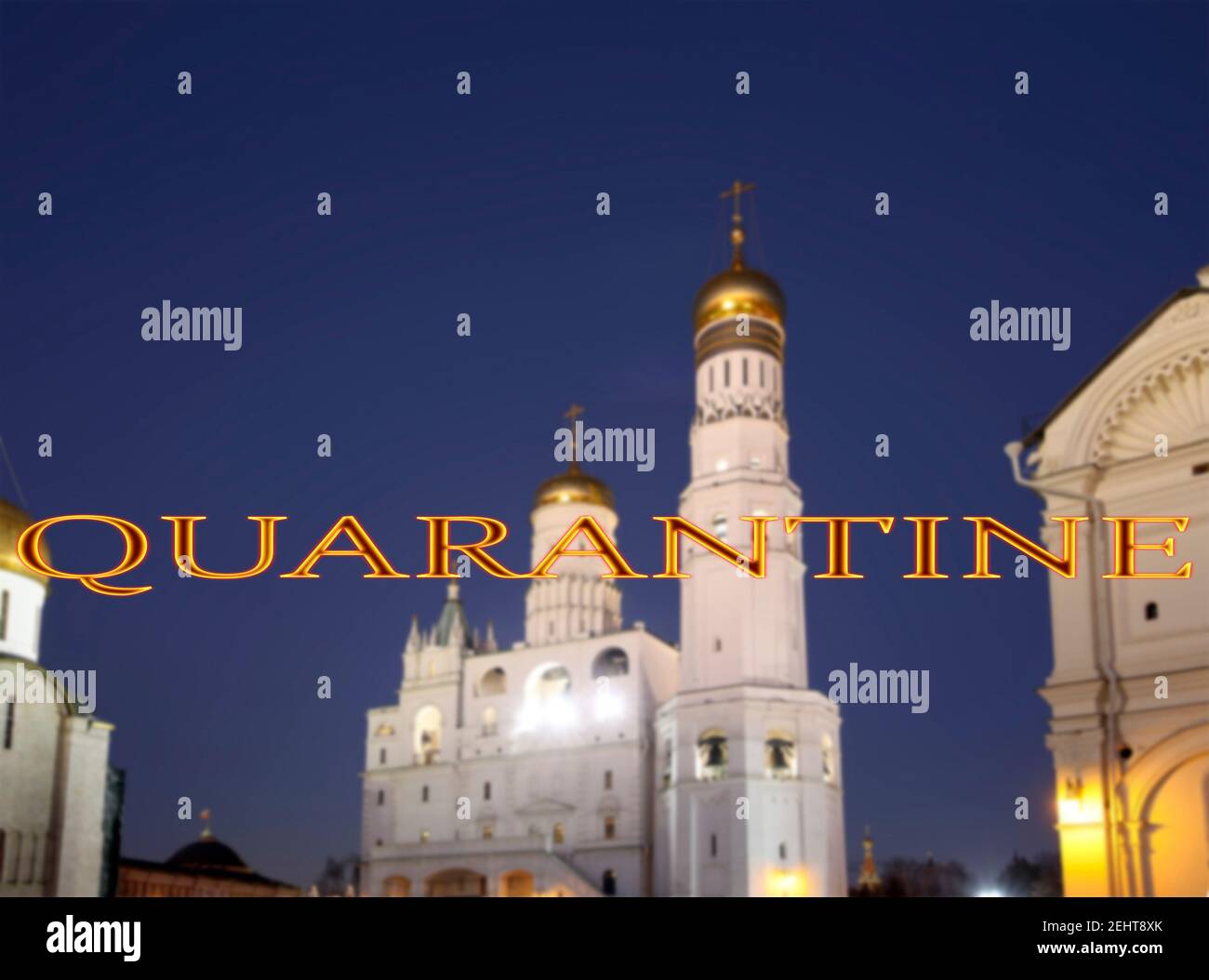 Coronavirus in Moscow, Russia. Night view of the Kremlin. Quarantine ...