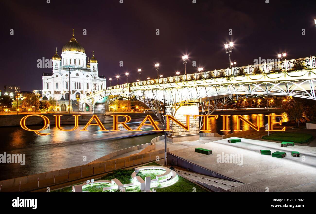 Coronavirus in Moscow, Russia. Christ the Savior Cathedral (at night ...