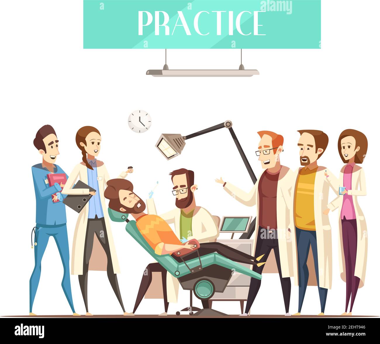 Dentist practice flat vector illustration in cartoon style with ...