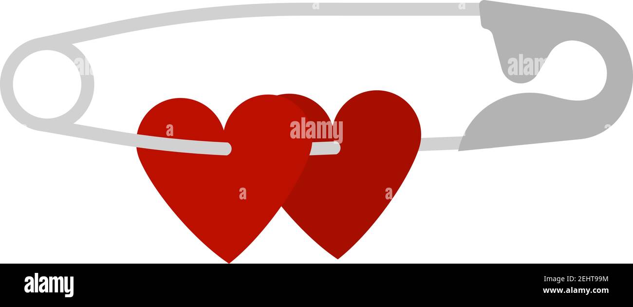 Two Valentines Heart With Pin Icon. Flat Color Design. Vector ...