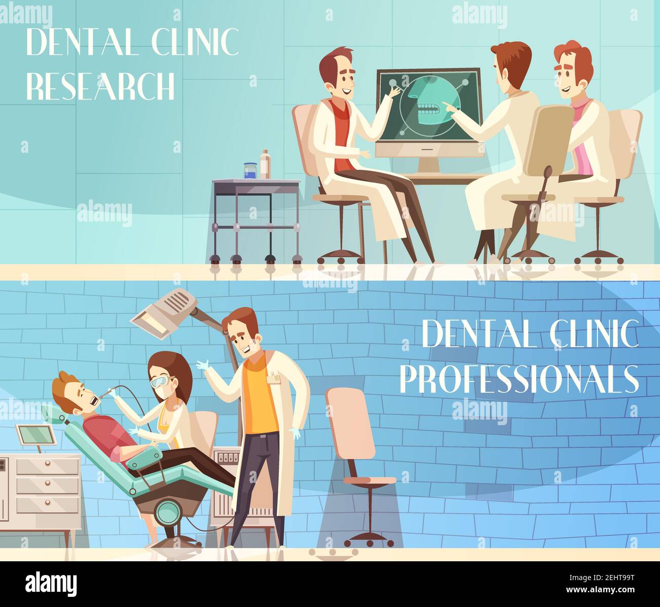 Dental clinic horizontal banners with group of dentists taking part in ...
