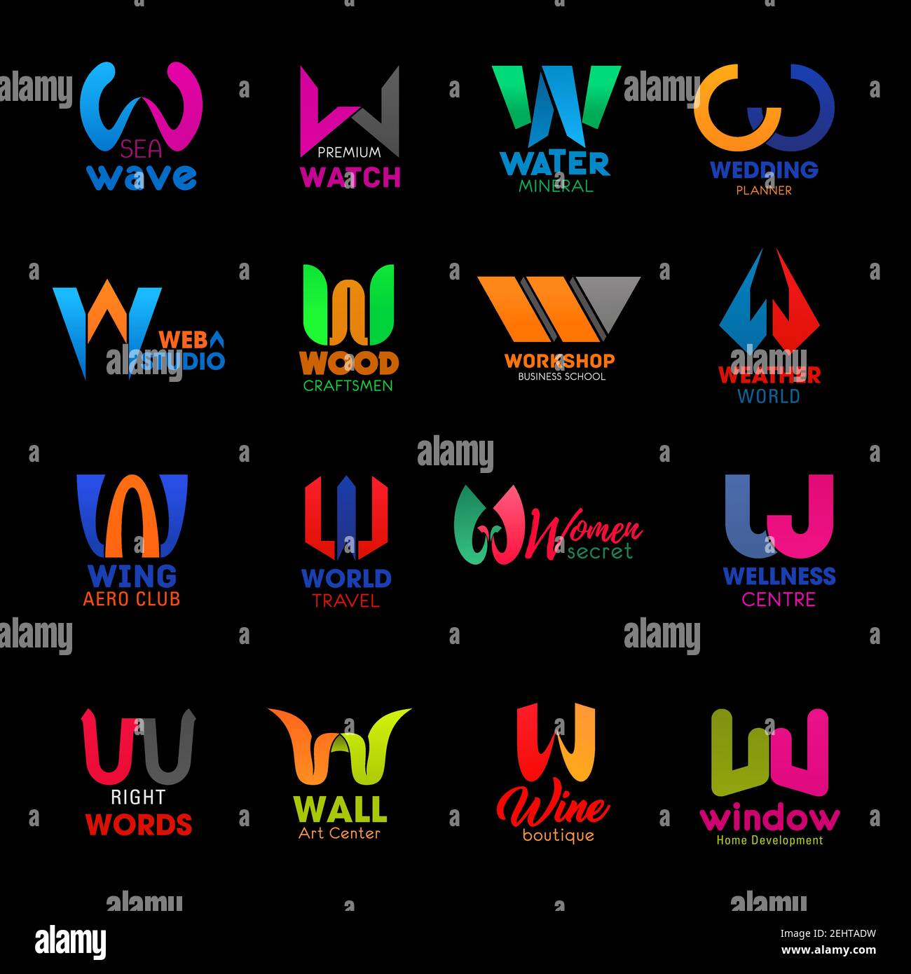 Letter W icons for business company, web studio or home development ...