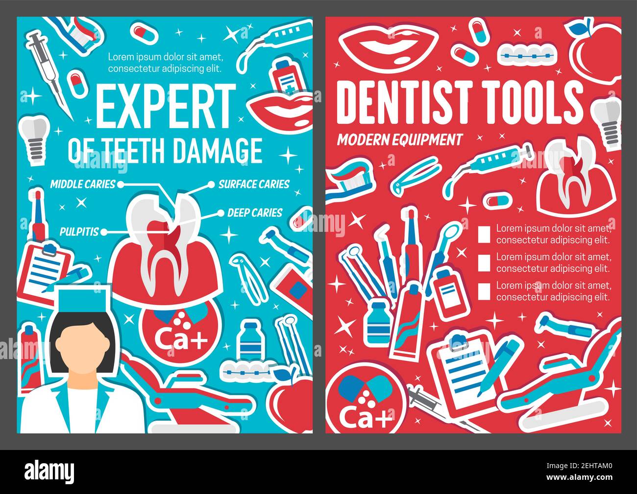 Dentistry poster with dentist doctor and medical tools for oral health ...