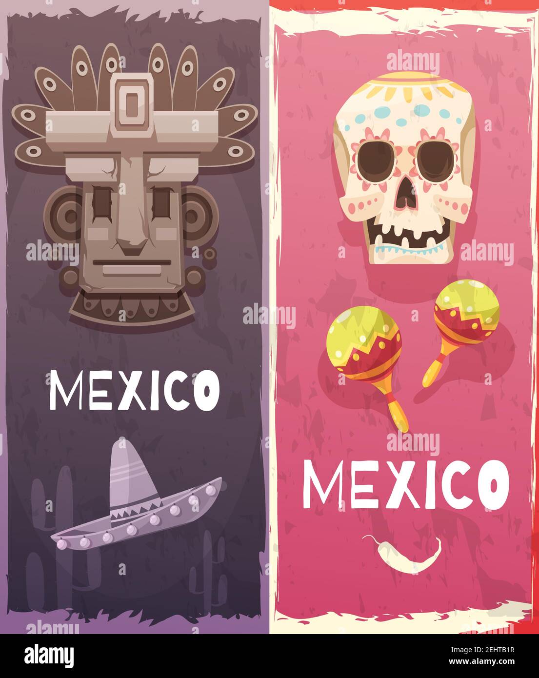 Mexico vertical banners with aztec mask festival native symbols and ...