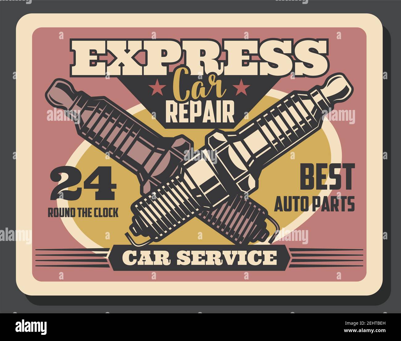 Car service spark plug retro poster. Auto repair, vehicle parts ...