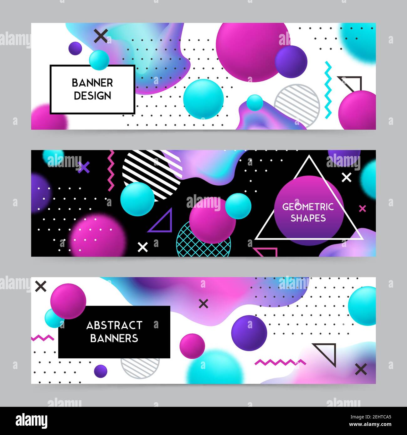 Abstract geometric shapes horizontal banners set flat isolated vector ...