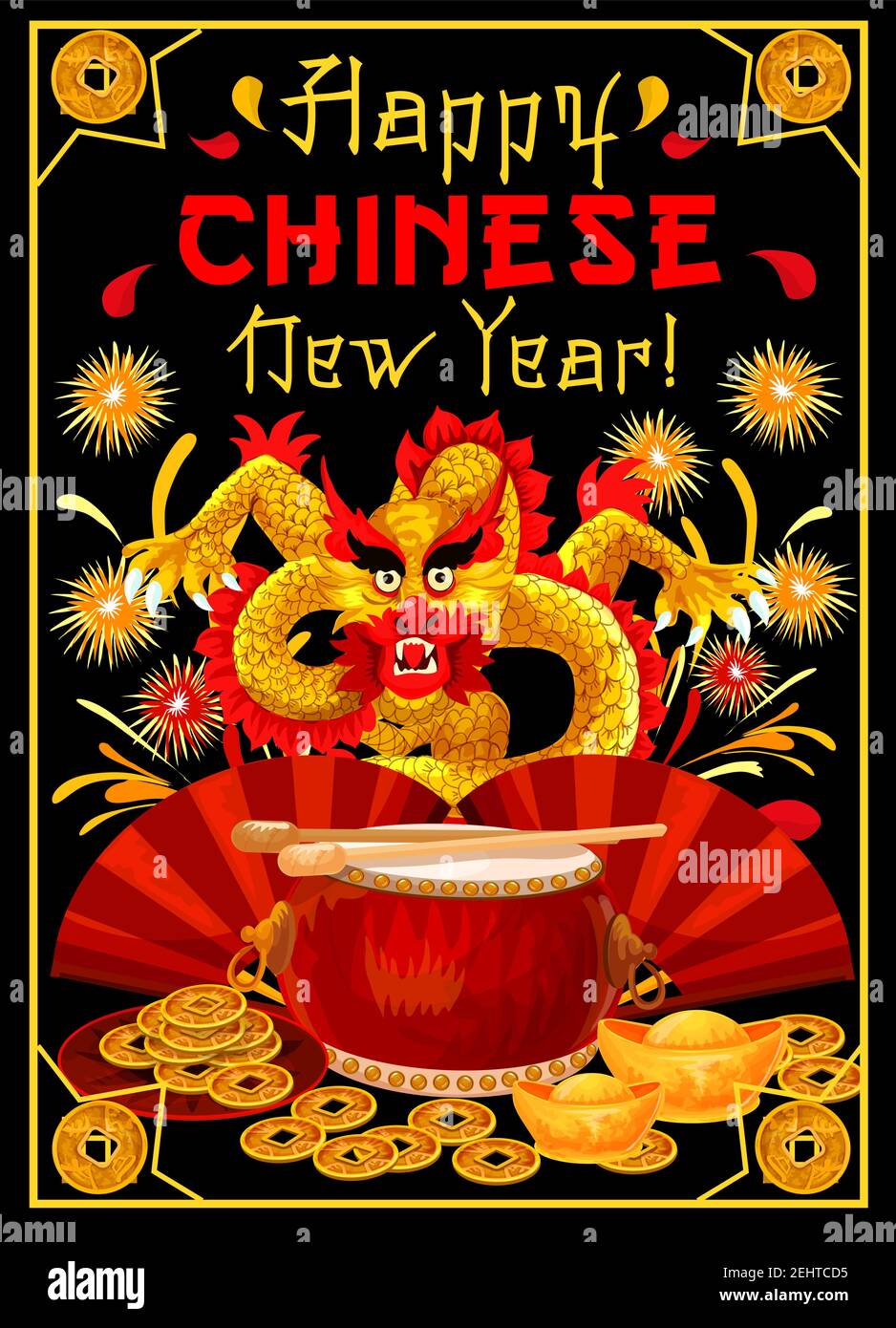 Oriental dragon for Chinese New Year greeting card. Spring Festival ...