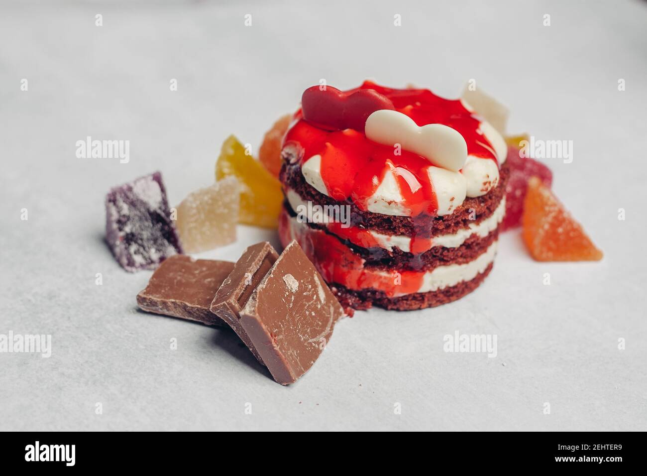 red round cake sweets meal dessert with tea close-up Stock Photo - Alamy