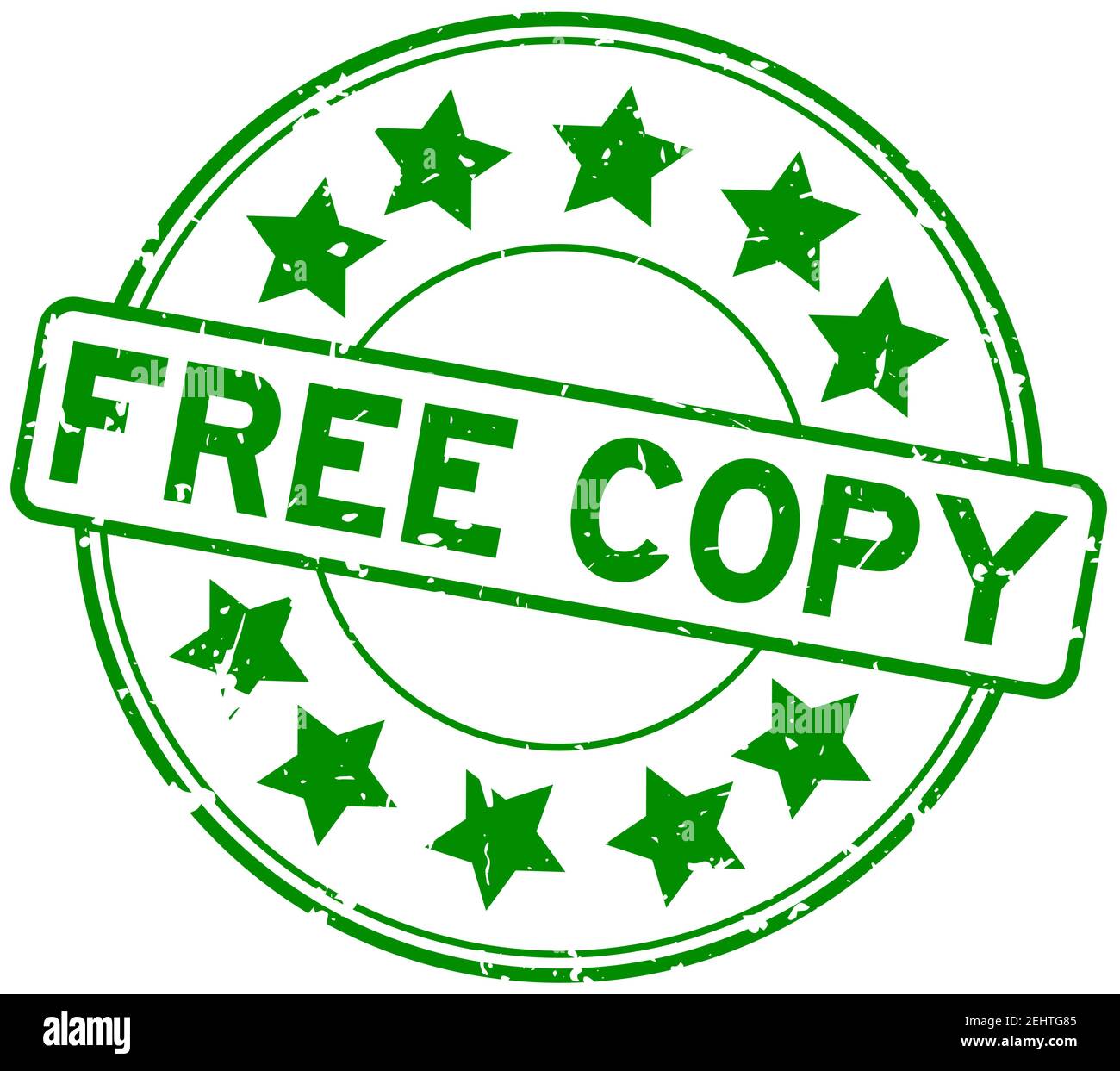 Grunge green free copy word with star icon round rubber seal stamp on white background Stock ...