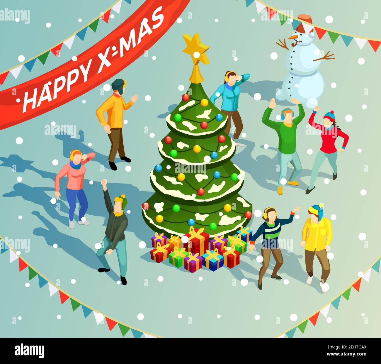 People around christmas tree Stock Vector Images - Alamy