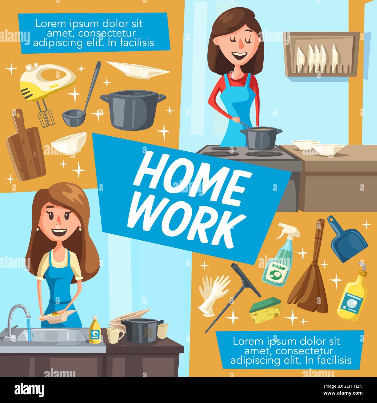 Cartoon housewife washing dishes hi-res stock photography and images ...