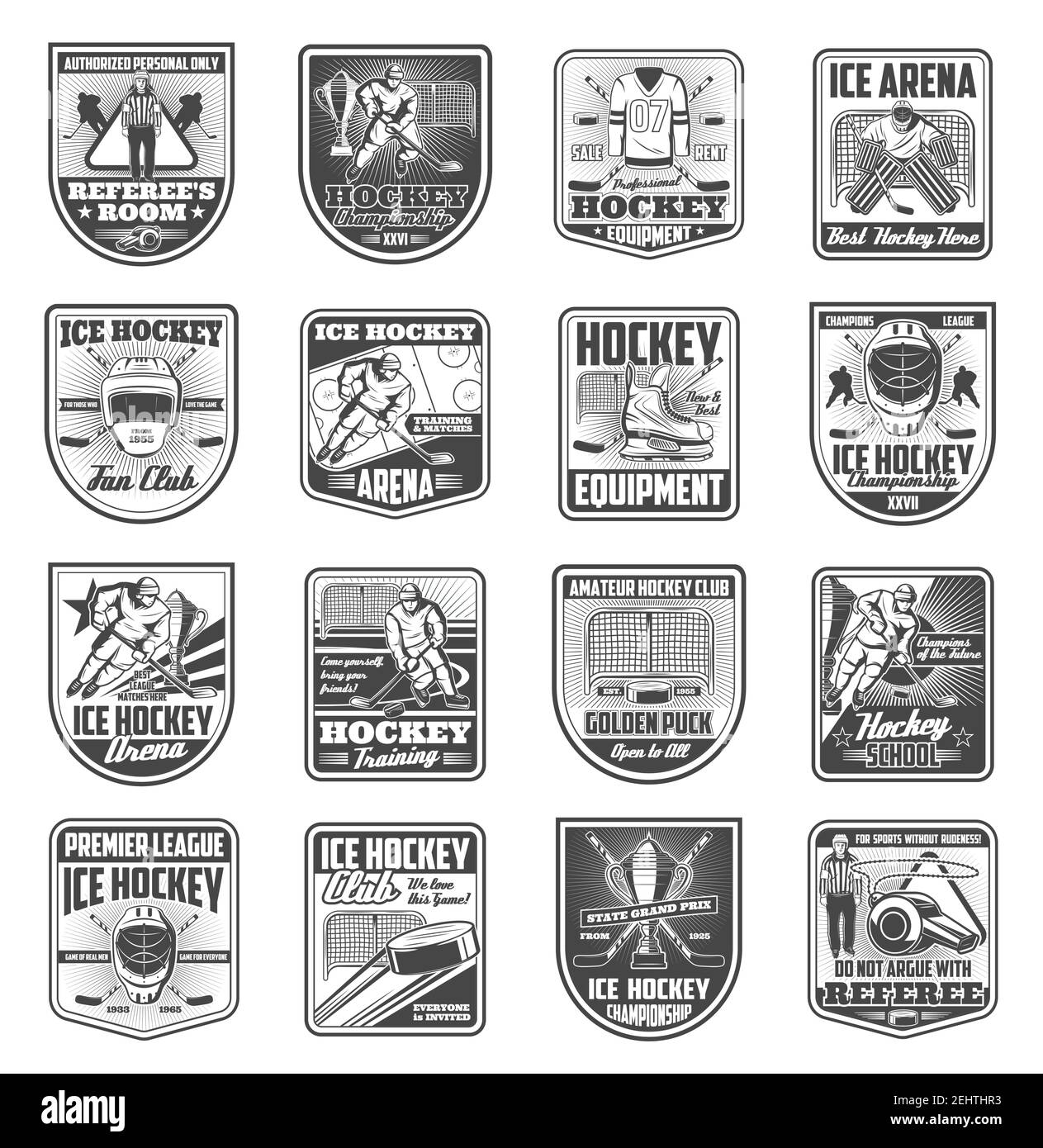 Hockey icons and sport team badges set. Vector retro symbols of hockey ...