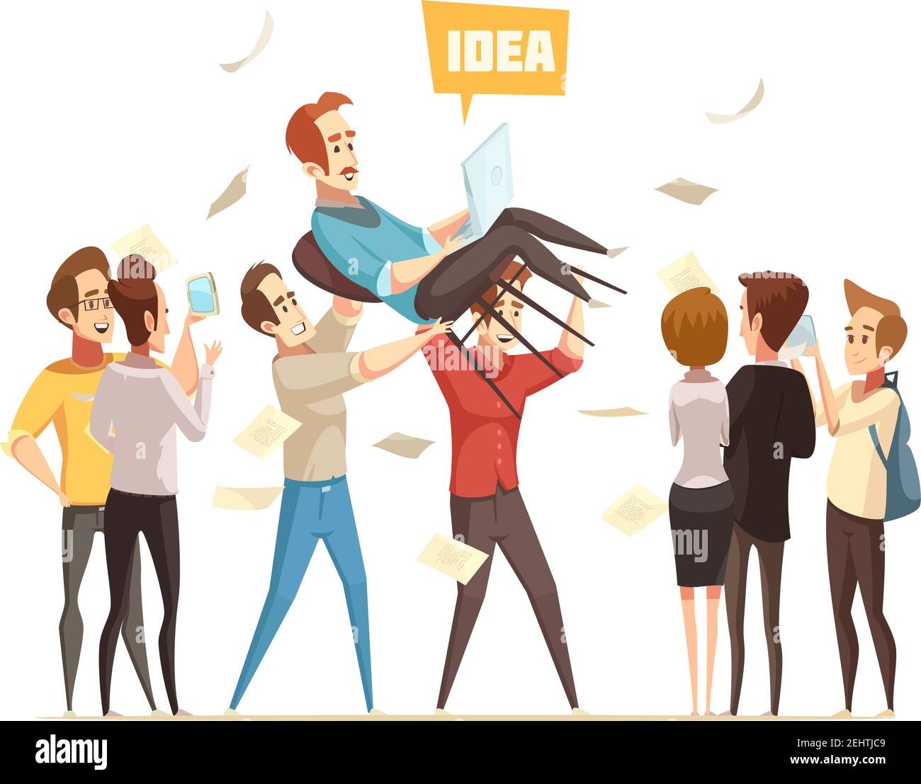 Crowdfunding flat design concept with happy cartoon characters ...