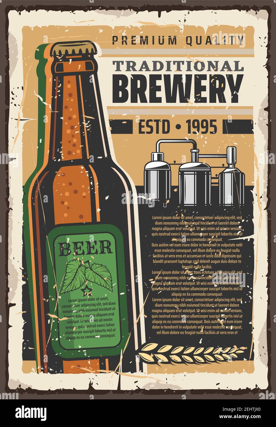 Premium brewery or beer production factory retro poster for brewing ...