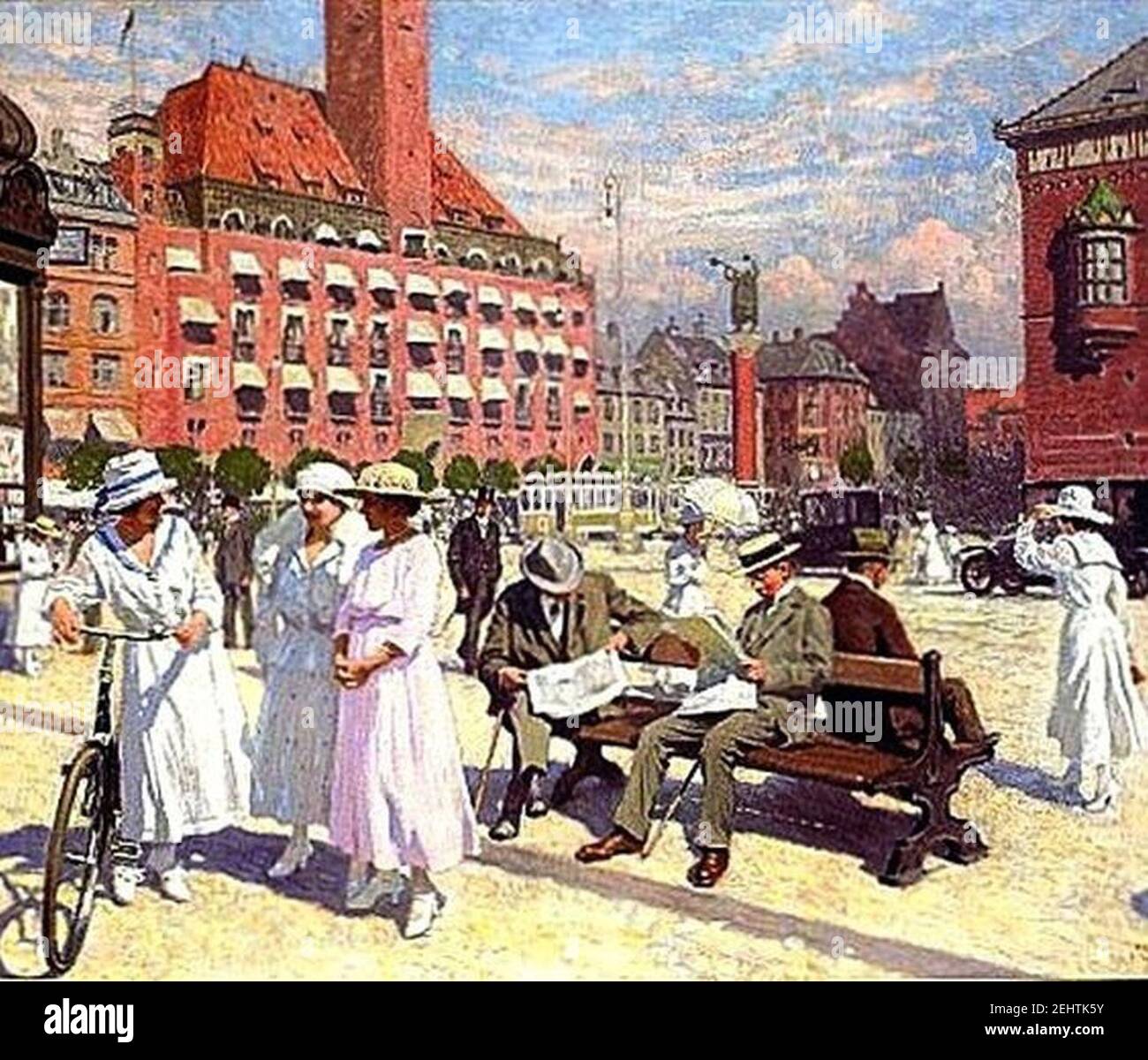 Paul Gustav Fischer - Københavns rådhus plads med lurblæserne foran ...