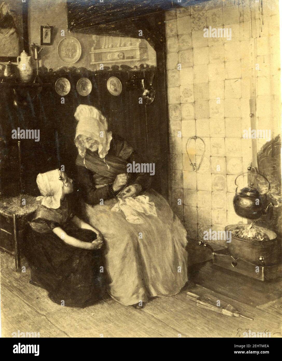 Paul Hoecker - Großmutter und Enkelin am Kamin Stock Photo - Alamy