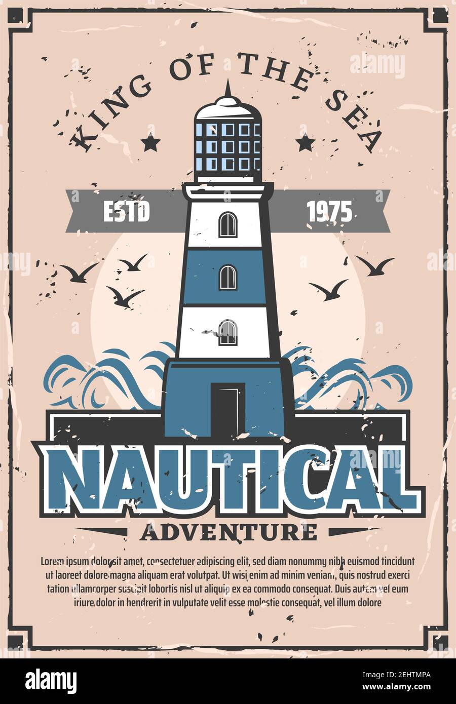 Lighthouse retro poster for nautical adventure and sea or ocean ...