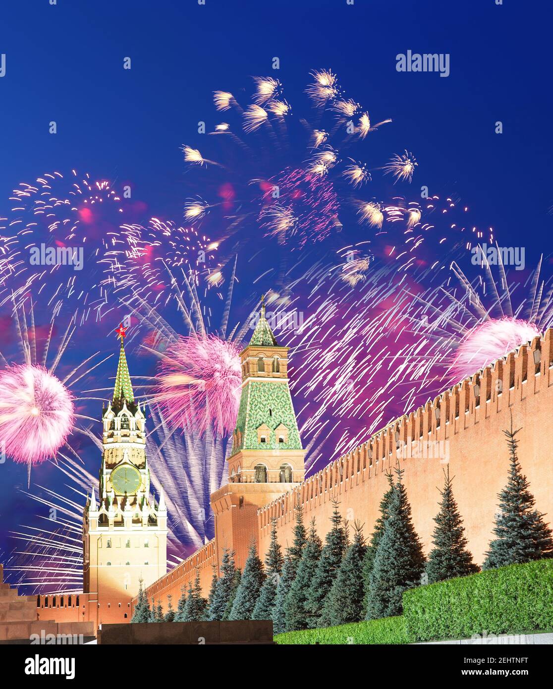 Moscow Kremlin and fireworks in honor of Victory Day celebration (WWII ...