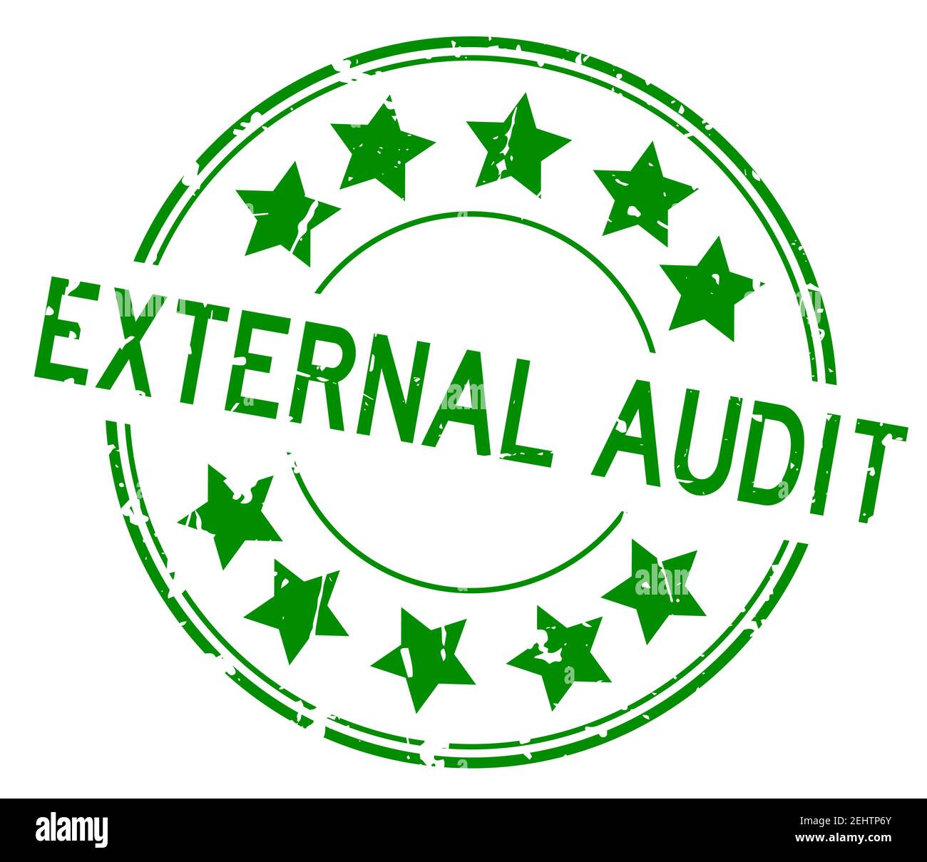 Grunge green external audit word with star icon round rubber seal stamp ...
