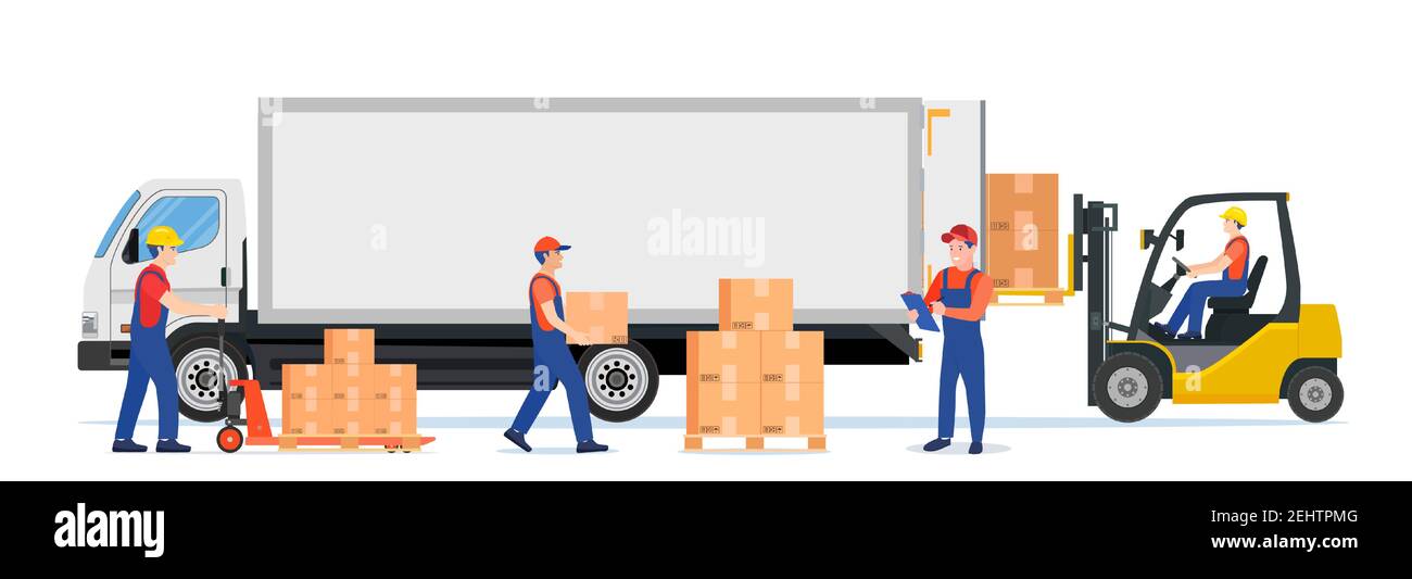Forklift loading pallet boxes into truck Stock Vector Image & Art - Alamy