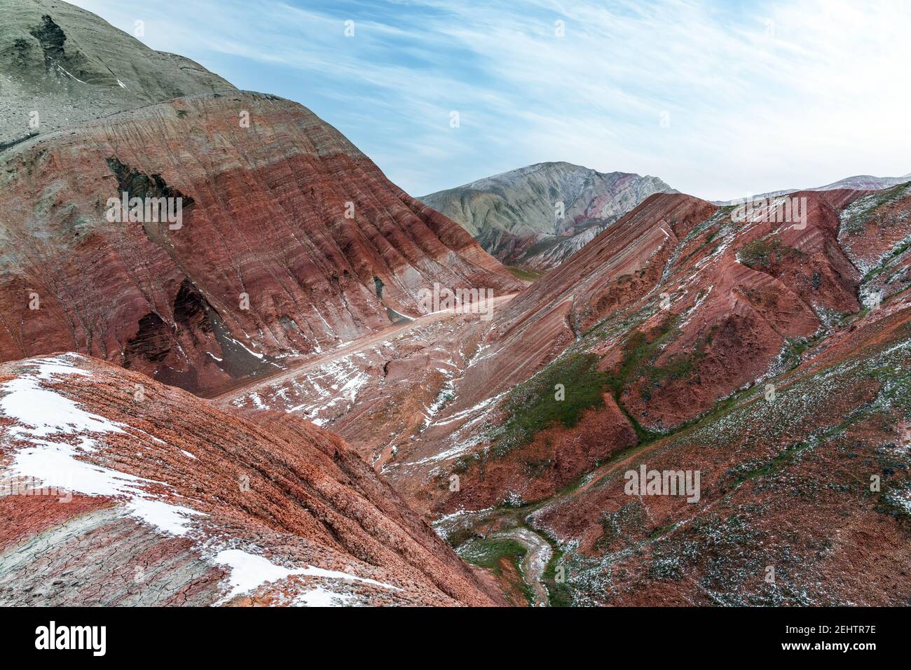 Gorgeous striped red mountains at winter Stock Photo - Alamy