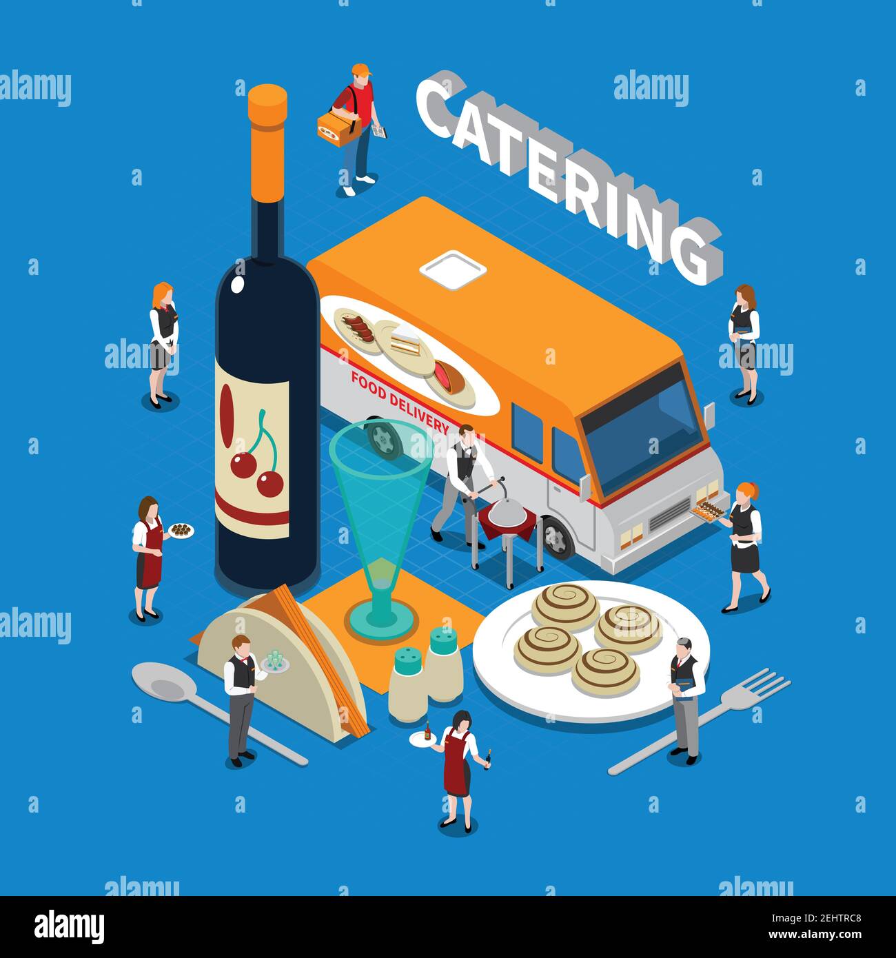 Isometric waiter with food tray hi-res stock photography and images - Alamy