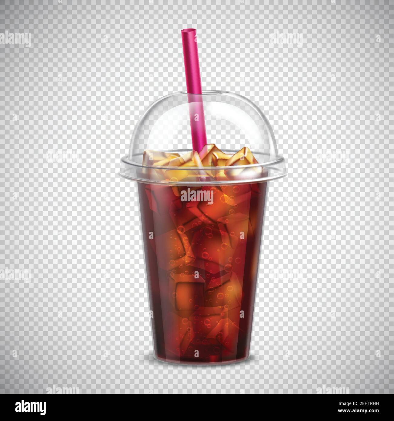 Cola with ice cubes and straw in takeaway cup realistic image on ...
