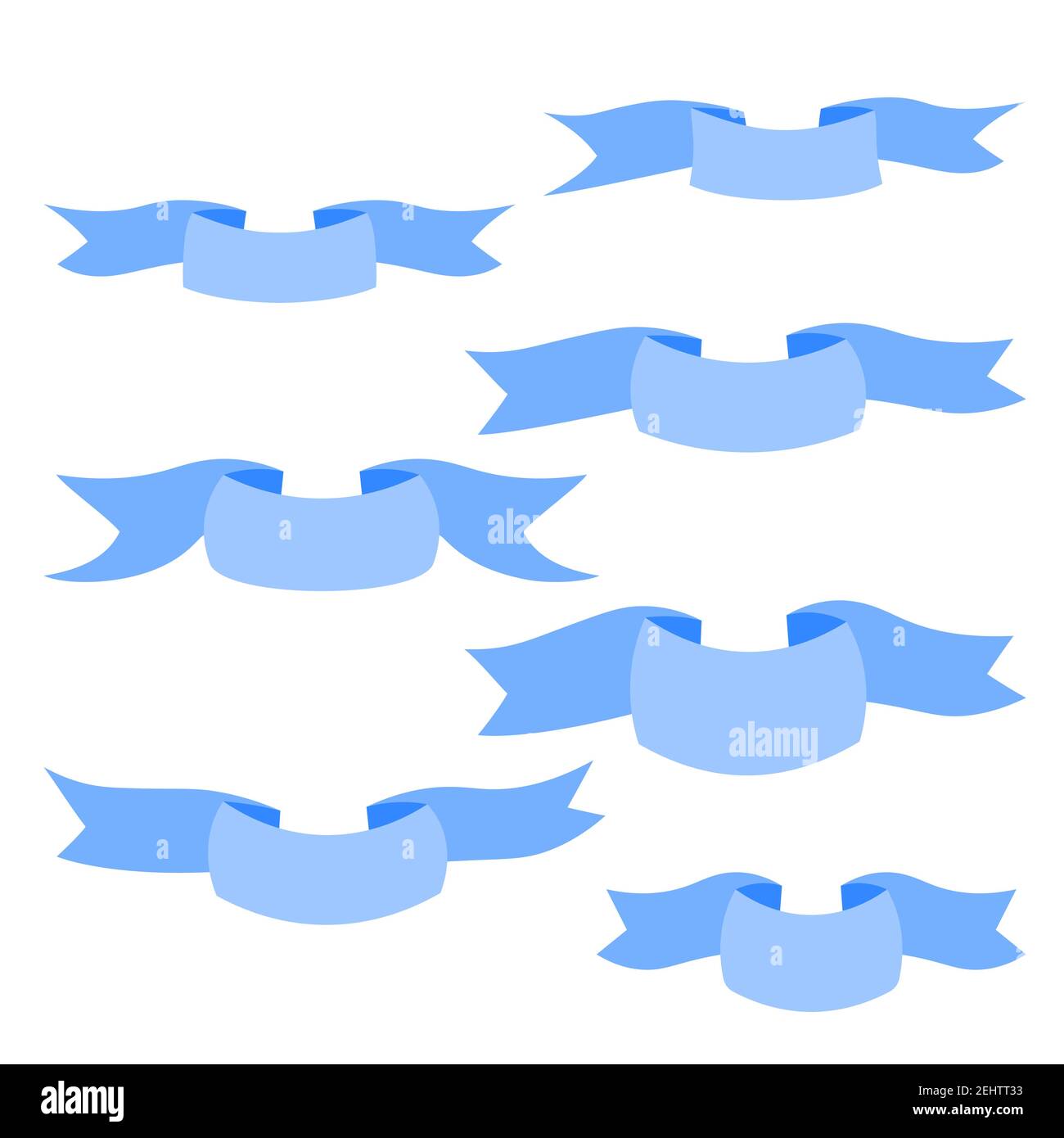 Set of blue flat ribbons isolated on white background. Ribbon banner ...