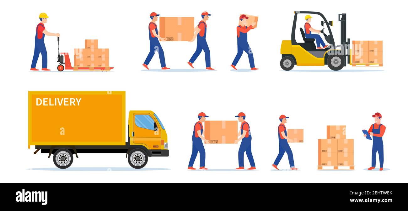 Warehouse workers with parcels boxes Stock Vector Image & Art - Alamy