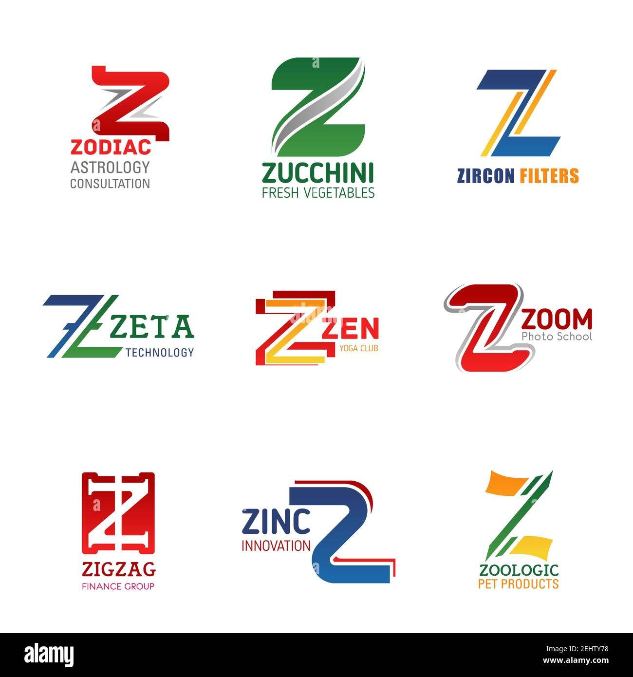 Letter Z vector icons of sport, food and finance, education, science ...