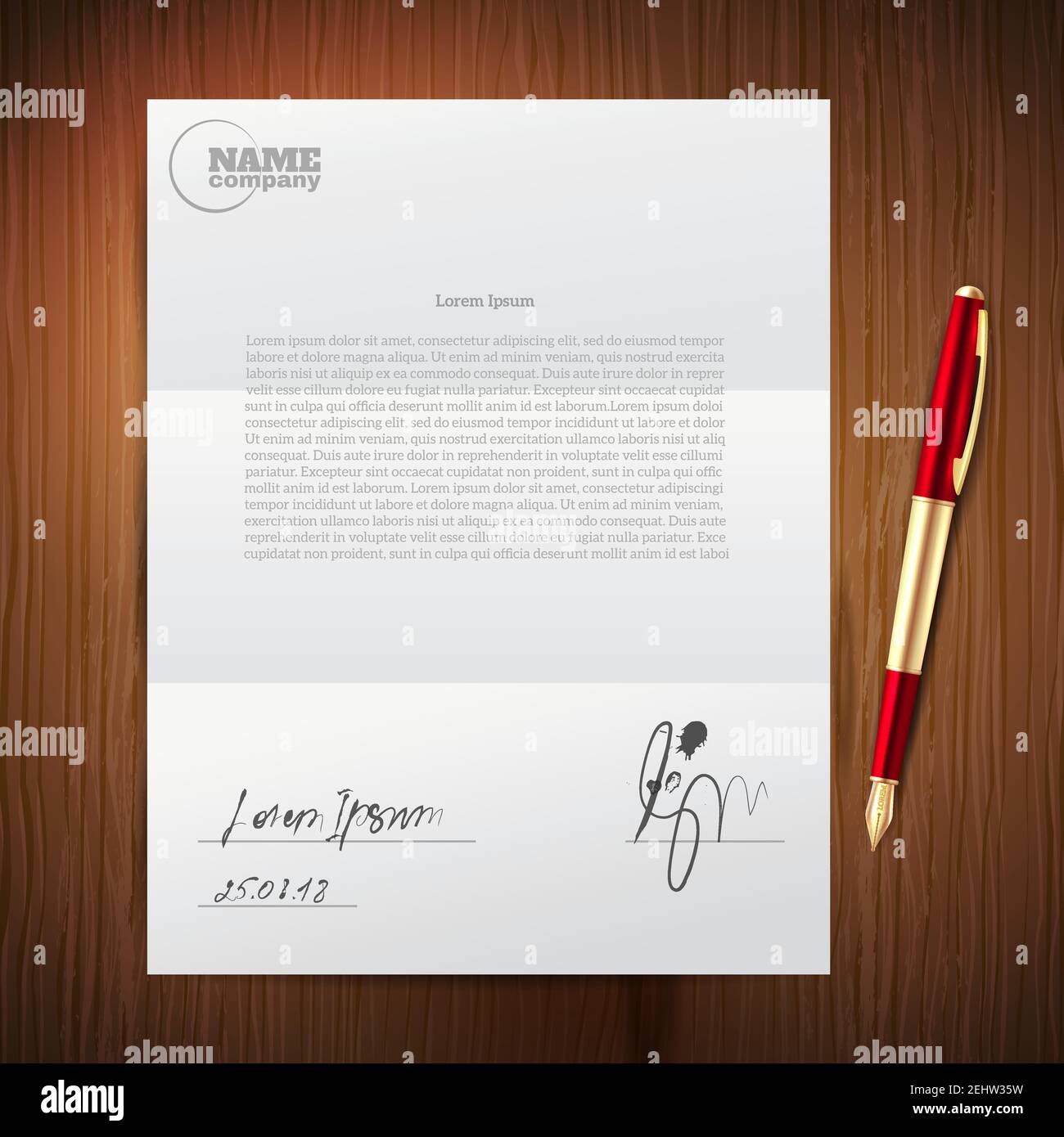 Realistic and colored business pen paper composition with ballpoint pen ...