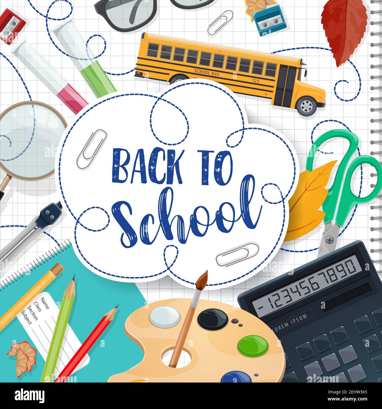 Back to School poster with ink pen lettering for September education ...