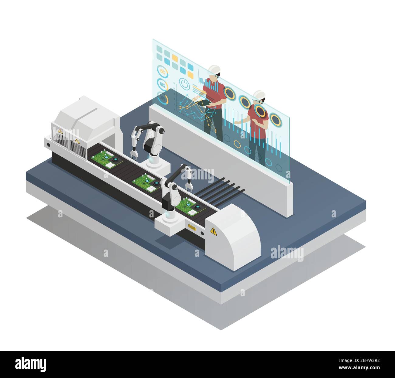 Isometric composition with two men in augmented reality glasses looking ...