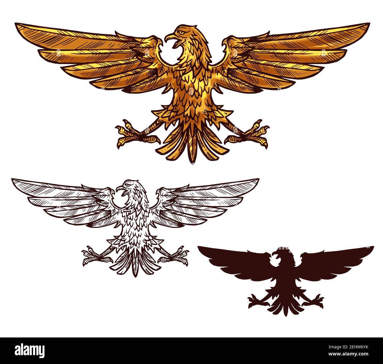 Eagle victory and power heraldic element. Heraldry gold sign and black ...